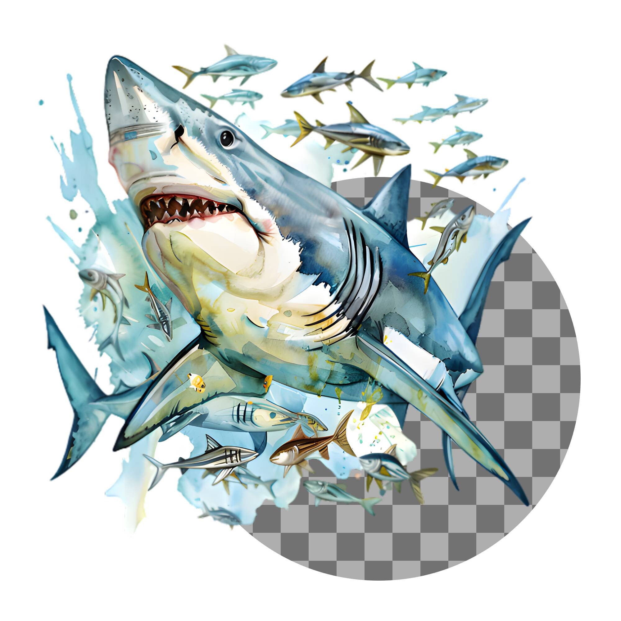 Watercolor Sharks Clipart Bundle, Sea Creatures Clipart, Shark ...