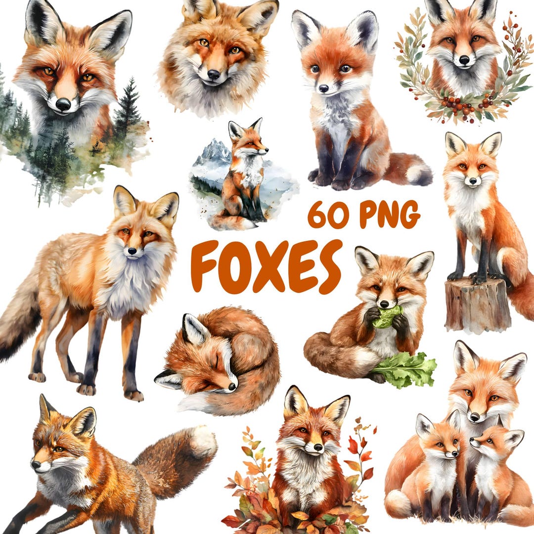 Watercolor Foxes Clipart Bundle, Woodland Animals Clipart, Fox ...