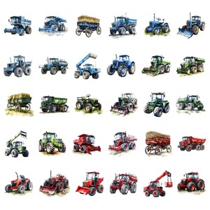 Watercolor Farm Vehicles Clipart Bundle, Combine Harvester Clipart ...