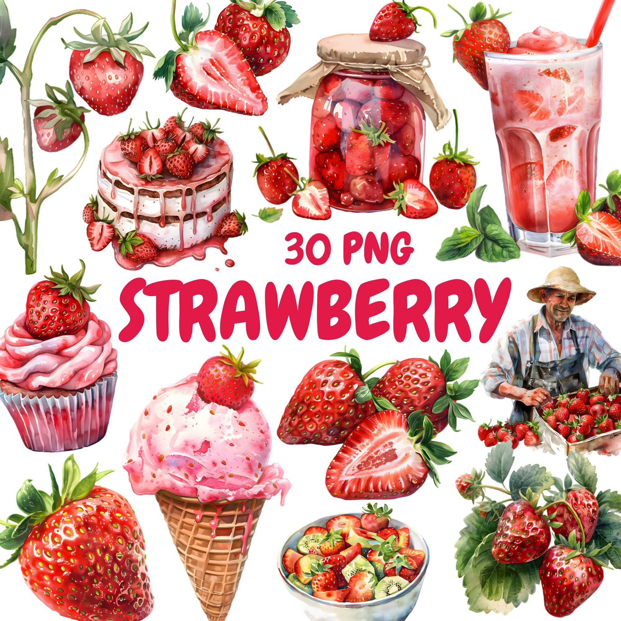 Watercolor Strawberry Clipart Bundle, Strawberry Farm Clipart ...