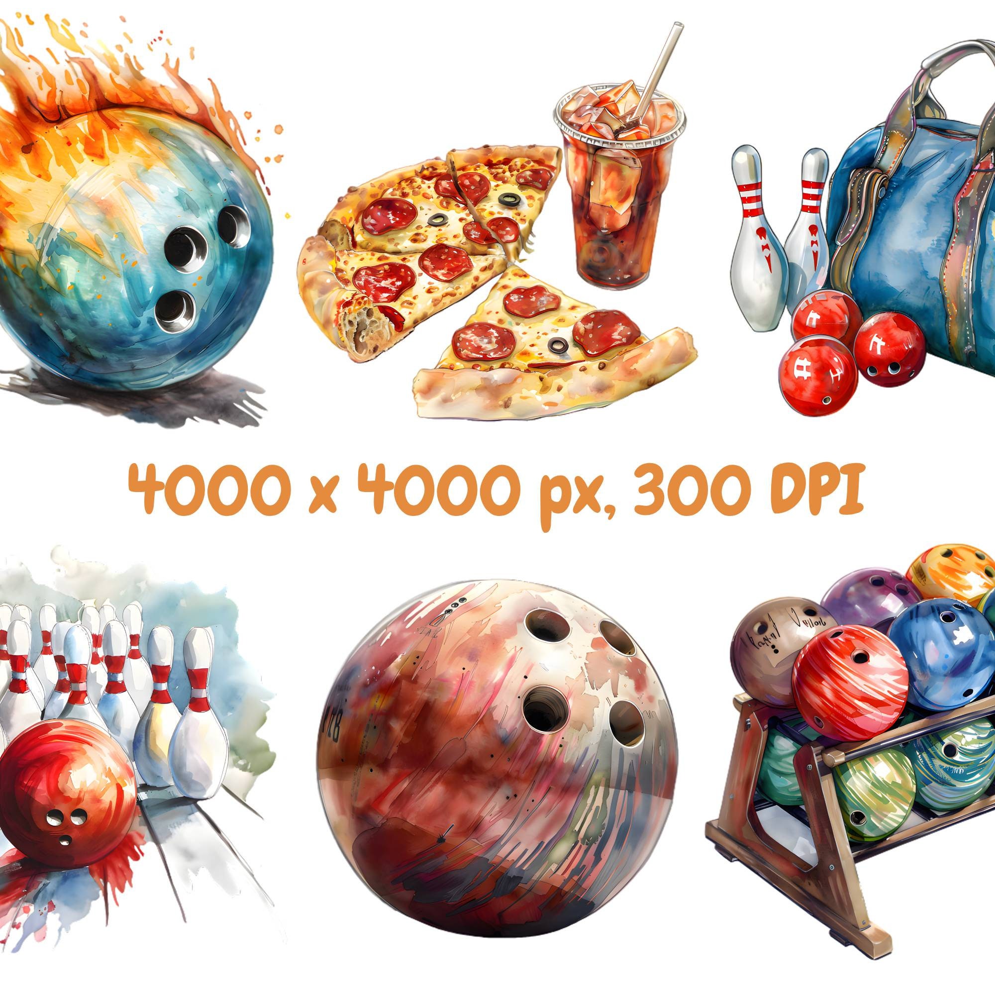 Watercolor Bowling Clipart Bundle, Fun Sports Clipart, Bowling ...