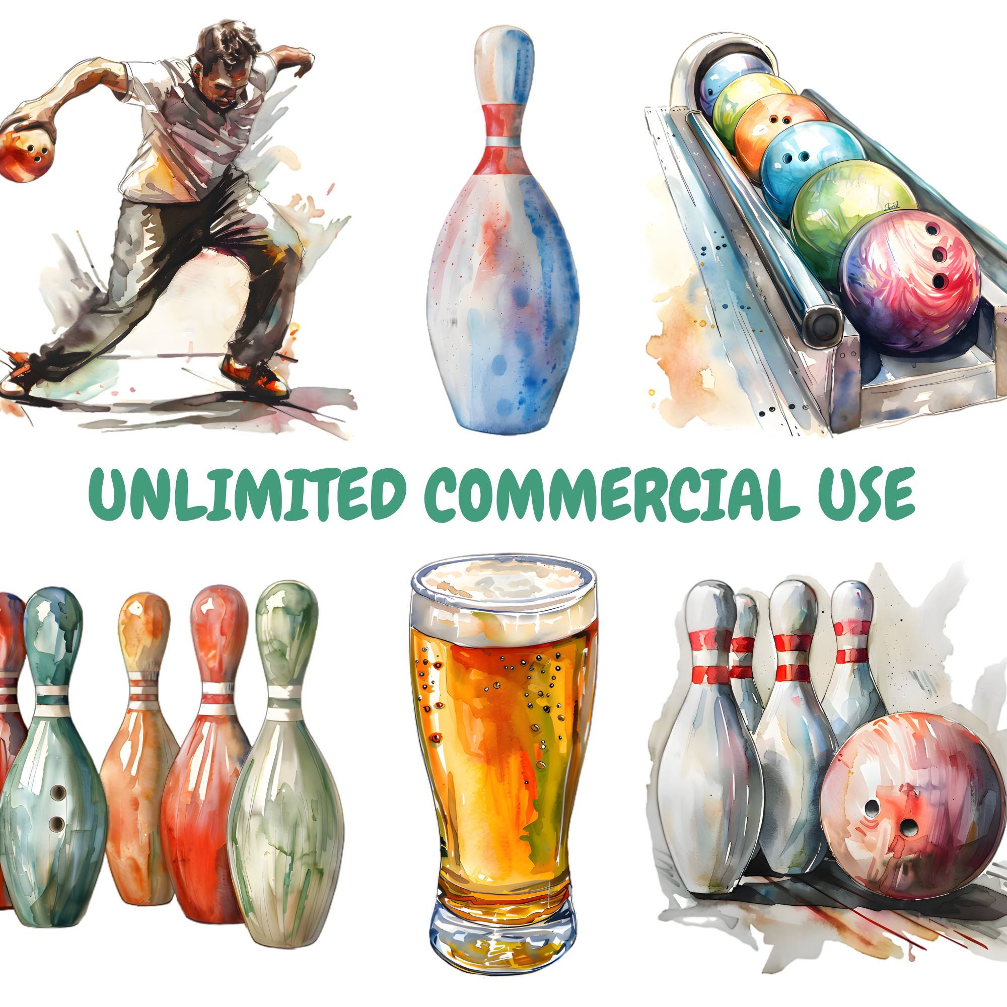 Watercolor Bowling Clipart Bundle, Fun Sports Clipart, Bowling ...