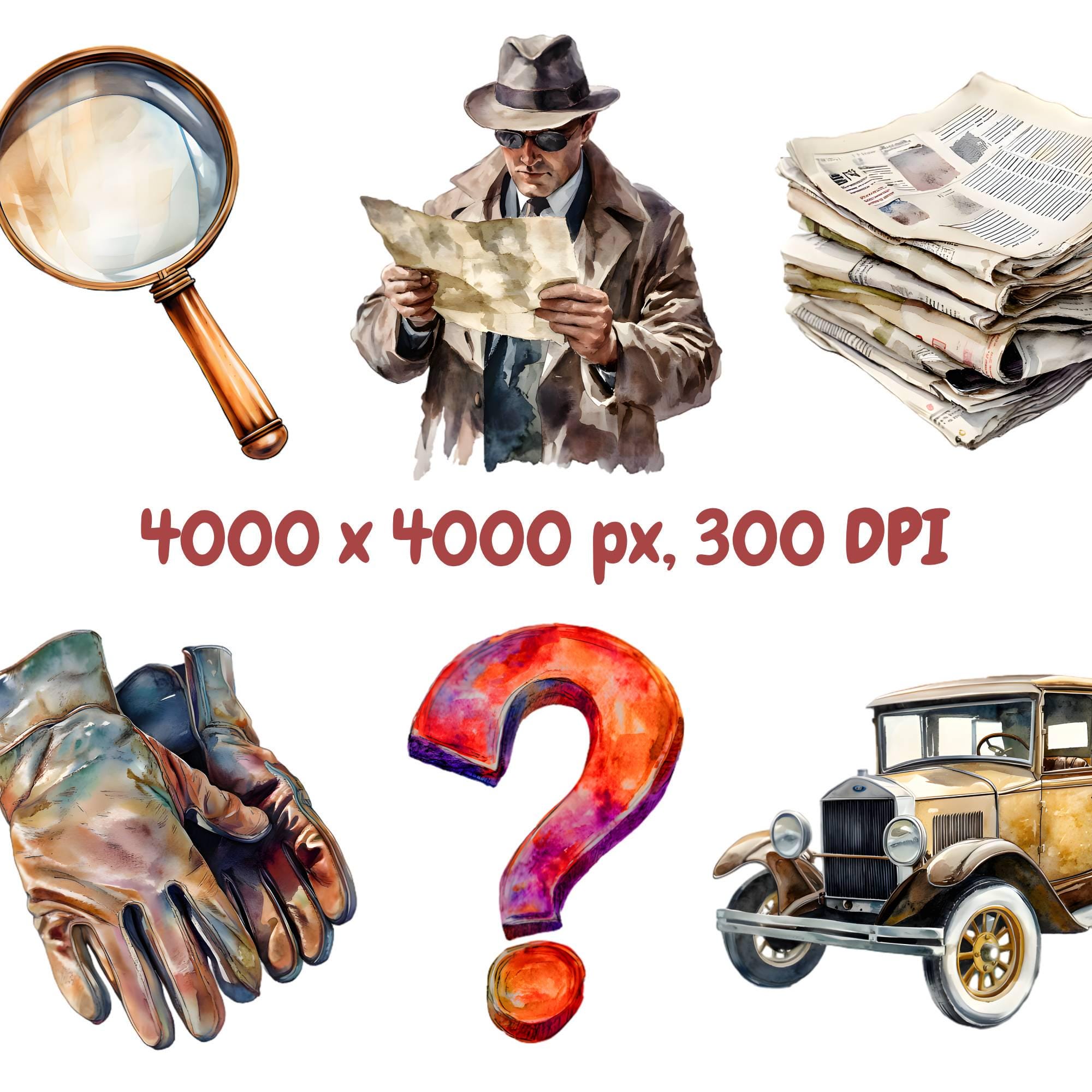 Watercolor Detective Clipart Bundle, Secret Agent Clipart, Spy ...