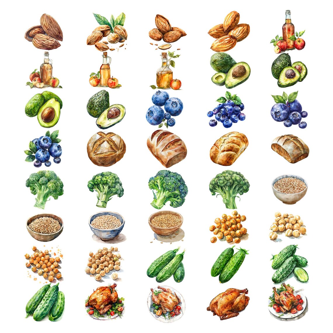 Watercolor Healthy Food Clipart Bundle, Healthy Vegetable Clipart, Food ...