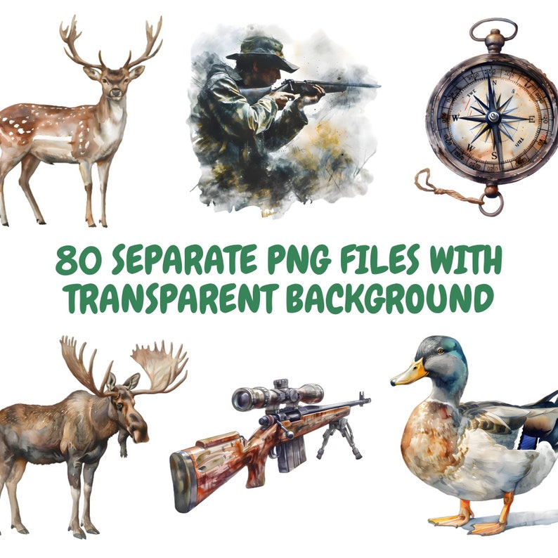 Watercolor Hunting Clipart Bundle, Duck Hunting Clipart, Hunting ...