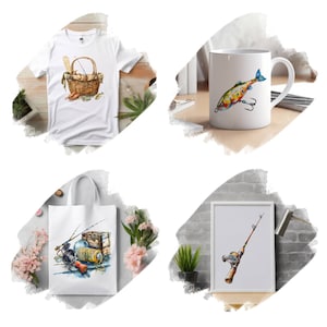 Watercolor Fishing Clipart Bundle, Fishing Rod Clipart, Fishing ...