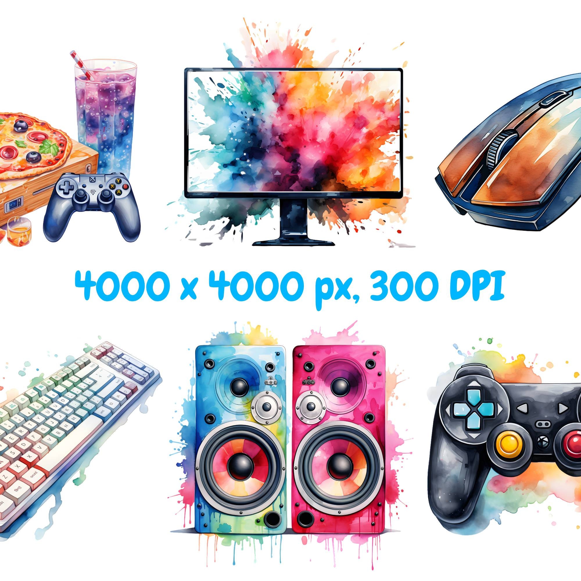 Watercolor Video Game Clipart Bundle, Arcade Game Clipart, Gaming ...