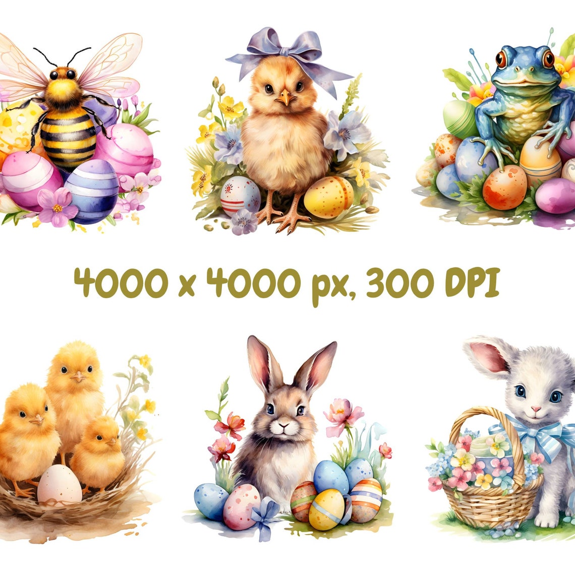 Watercolor Easter Animals Clipart Bundle, Cute Easter Animals PNG ...
