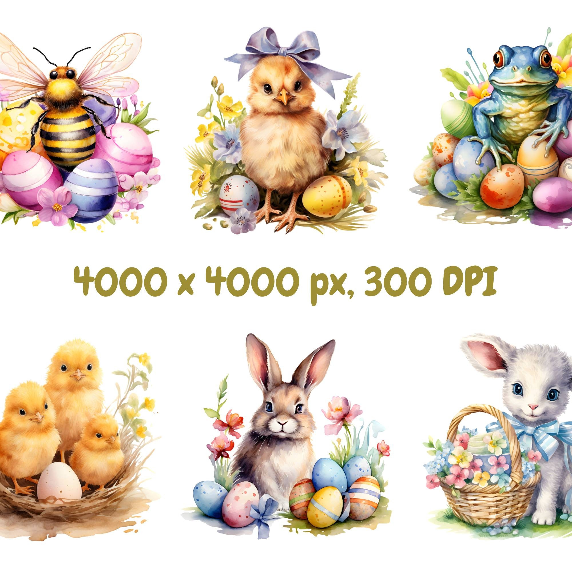 Watercolor Easter Animals Clipart Bundle, Cute Easter Animals PNG ...