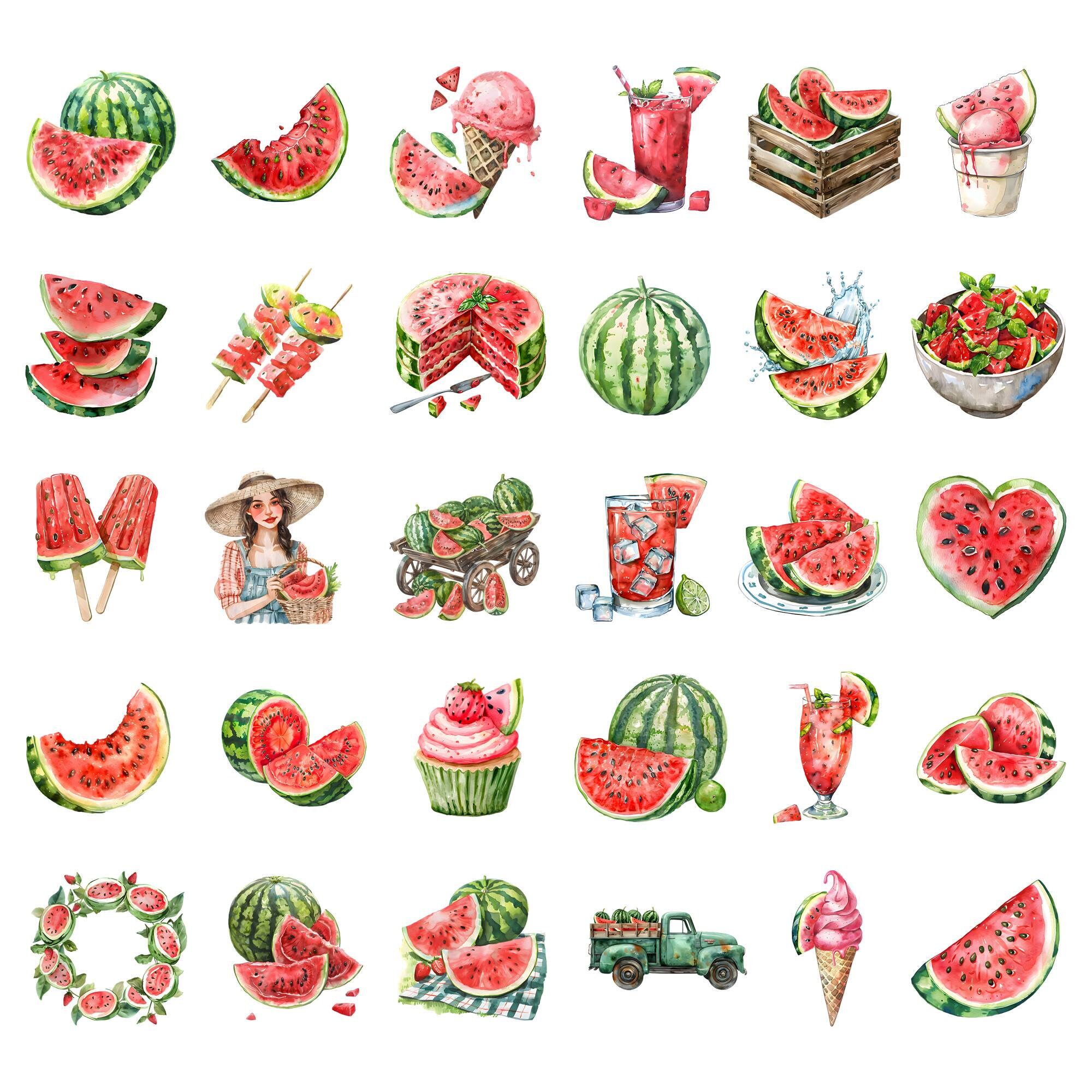 Watercolor Watermelon Clipart Bundle, Watermelon Slice Clipart, Fruit ...