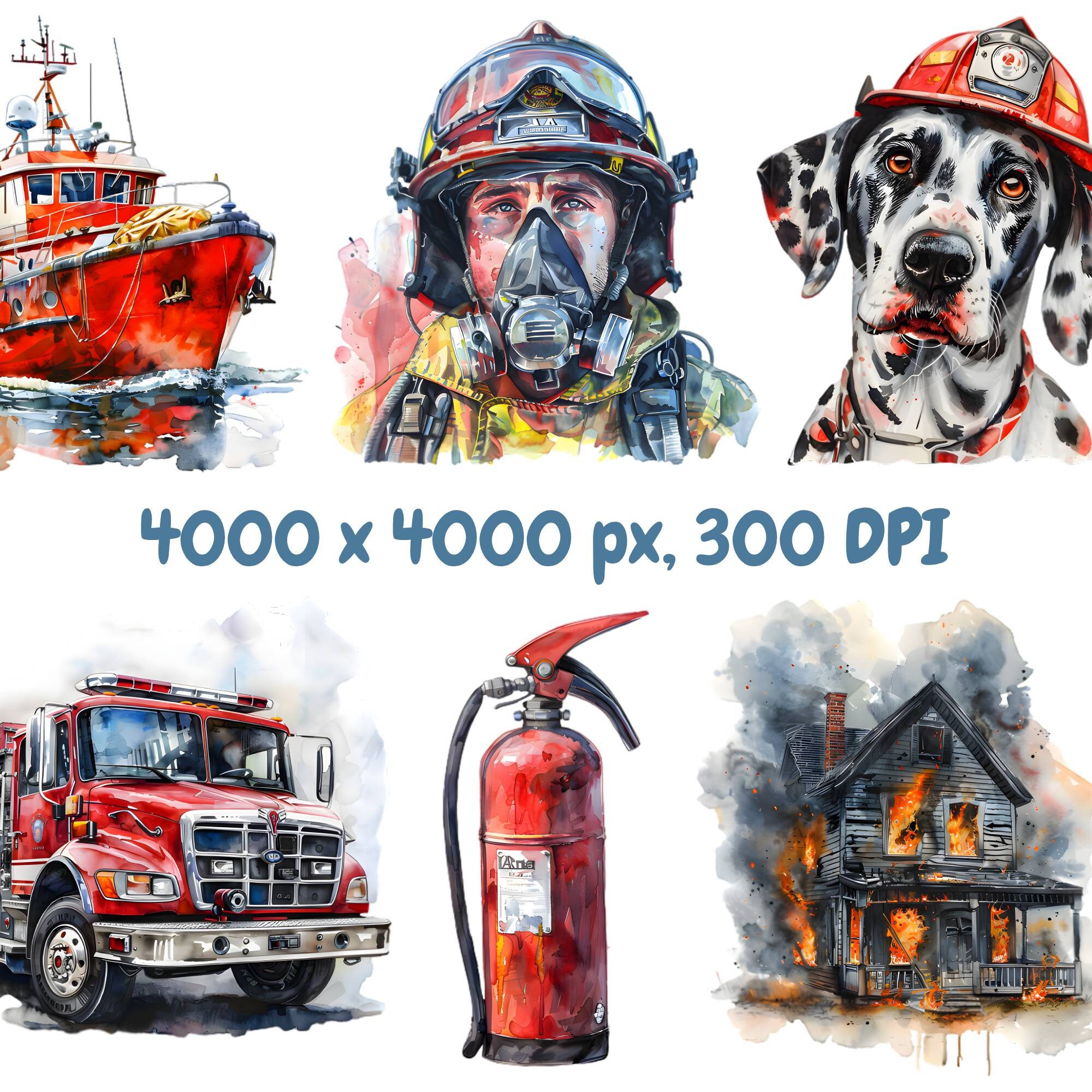 Watercolor Fireman Clipart Bundle, Fire Department Clipart, Firefighter ...