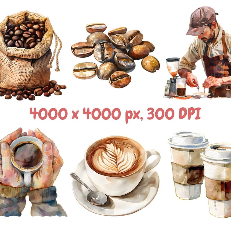 Watercolor Coffee Clipart Bundle, Coffee Lover Clipart, Cappuccino ...