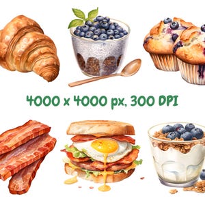Watercolor Breakfast Clipart Bundle, Morning Meal Clipart, Food ...