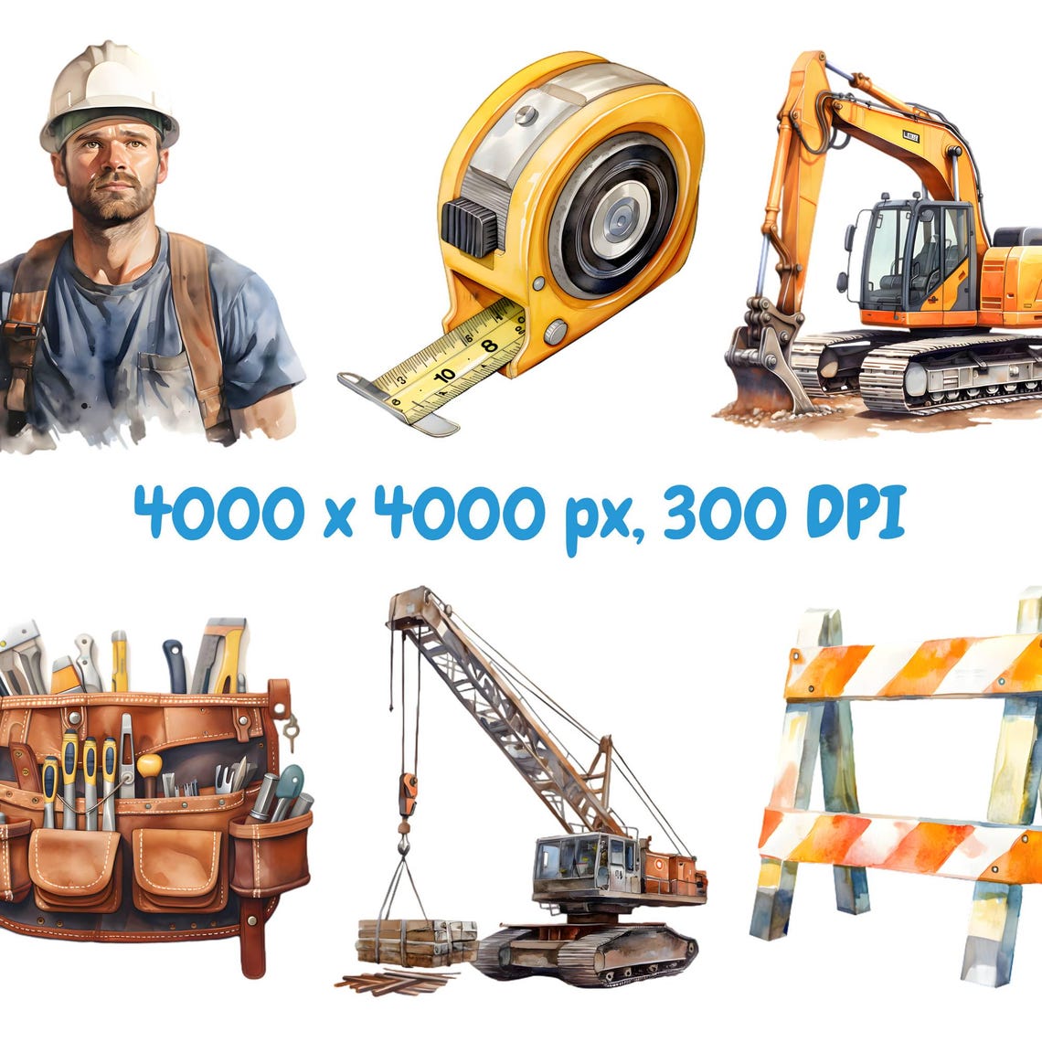 Watercolor Construction Clipart Bundle, Construction Vehicle Clipart ...
