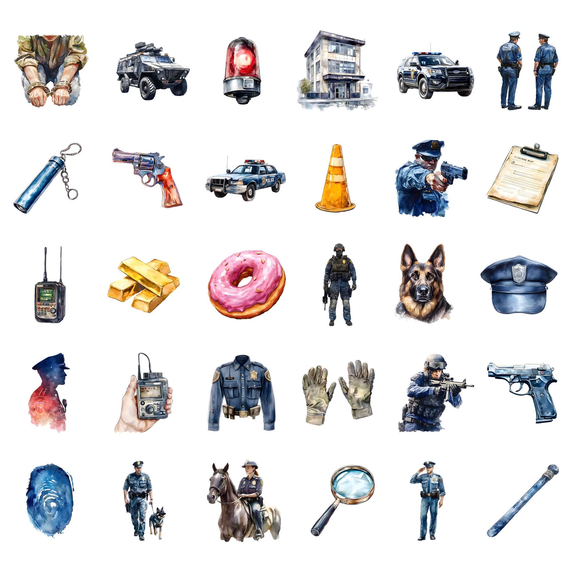 Watercolor Police Clipart Bundle, Law Enforcement Clipart, Security ...