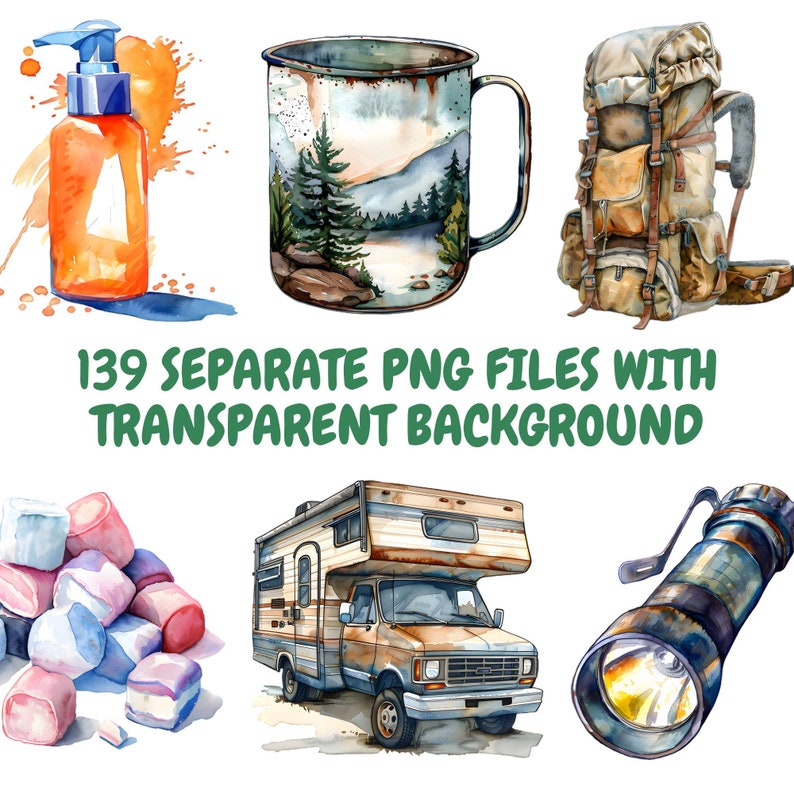 Watercolor Camping Clipart Bundle, Forest Adventure Clipart, Campsite ...