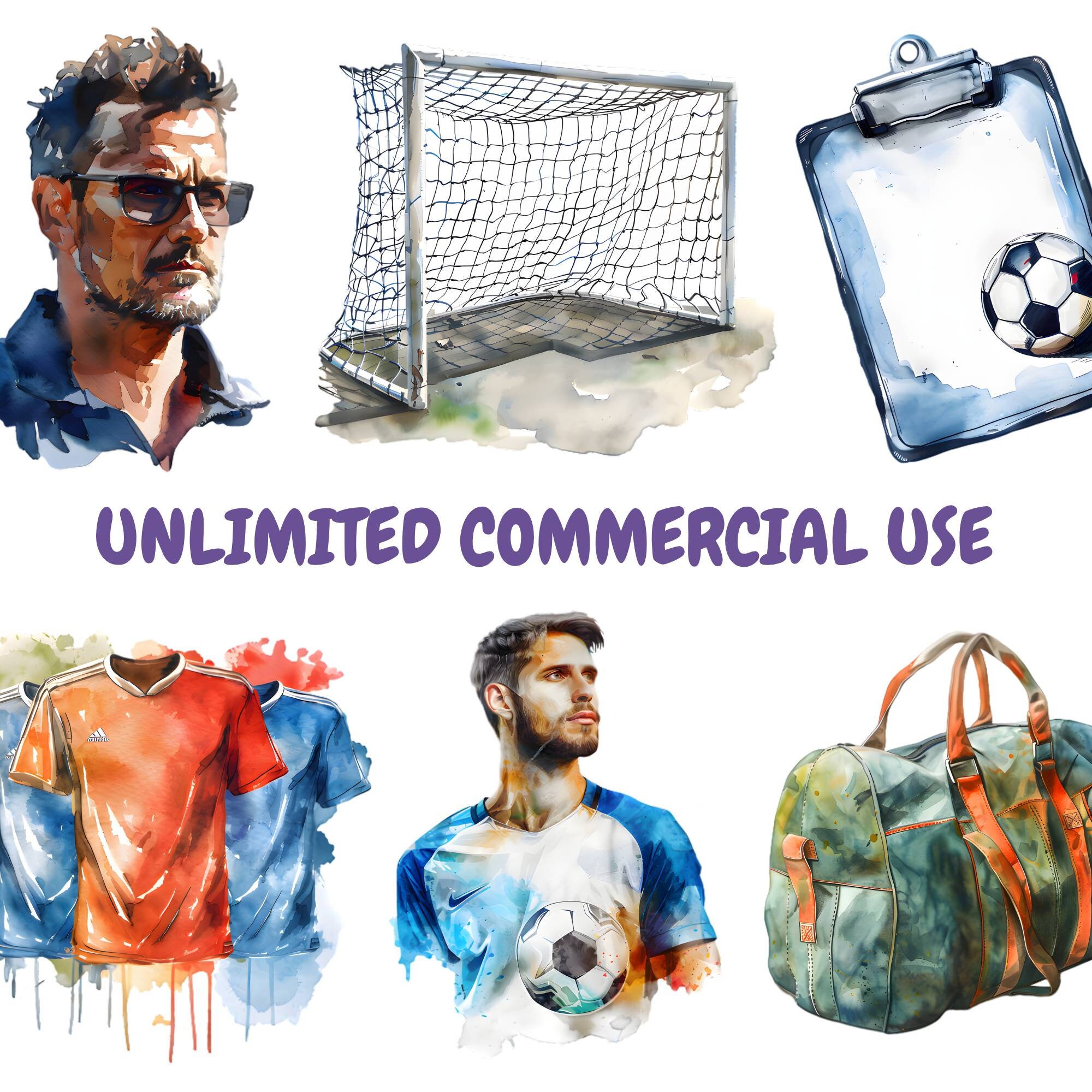 Watercolor Football Clipart Bundle, Soccer Match Clipart, Football ...
