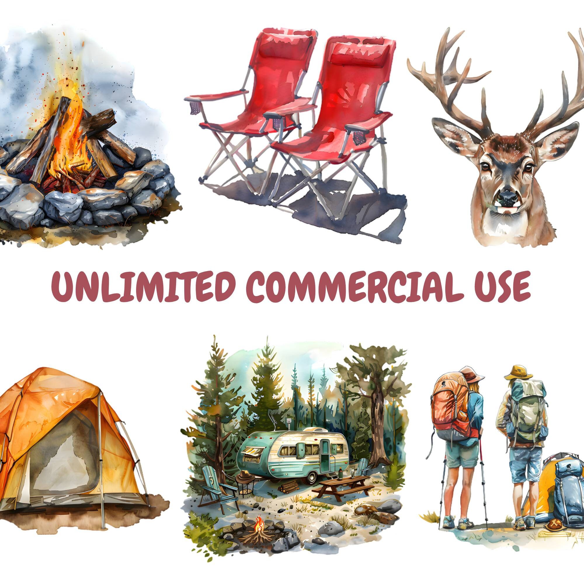 Watercolor Camping Clipart Bundle, Forest Adventure Clipart, Campsite ...