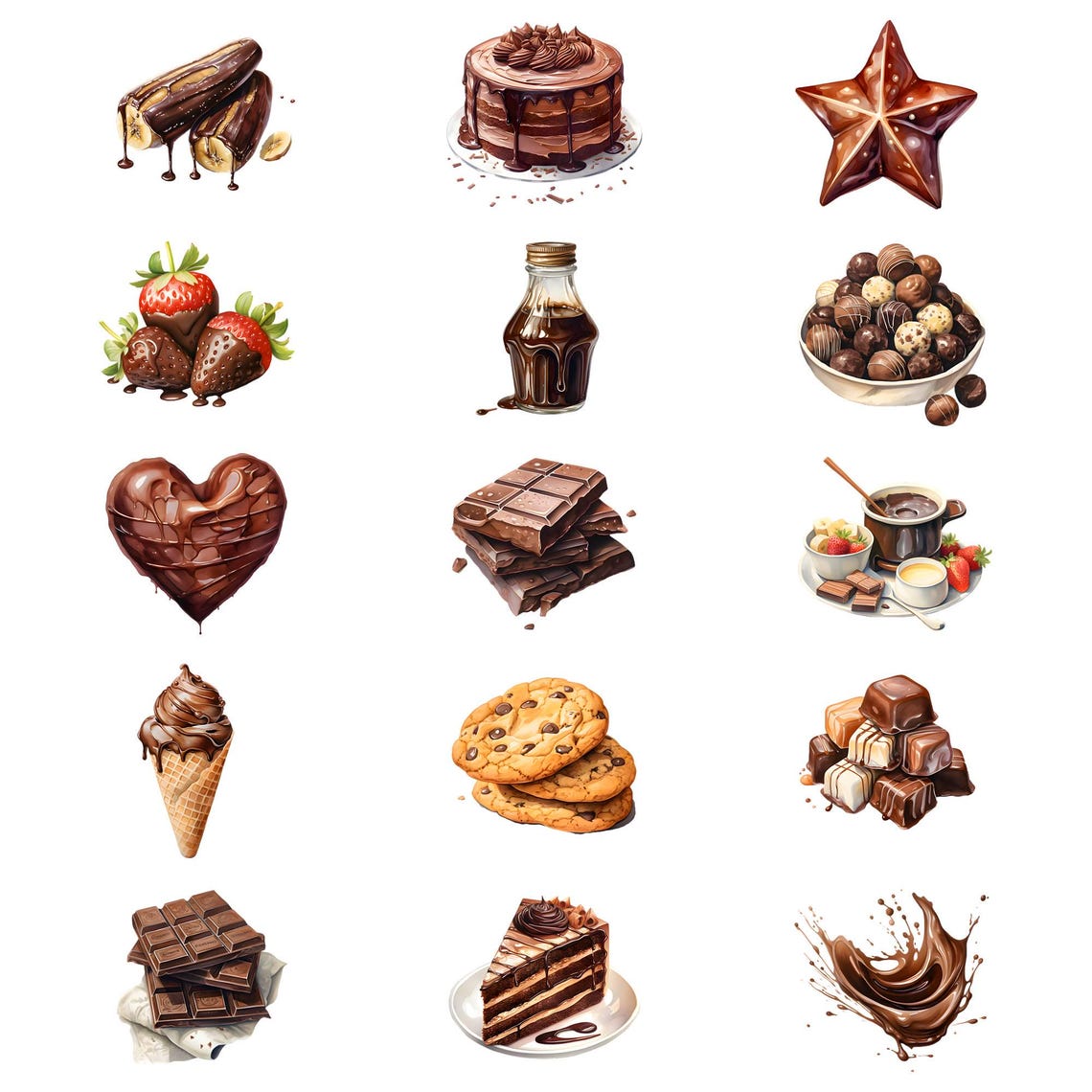 Watercolor Chocolate Clipart Bundle, Chocolate Dessert Clipart ...