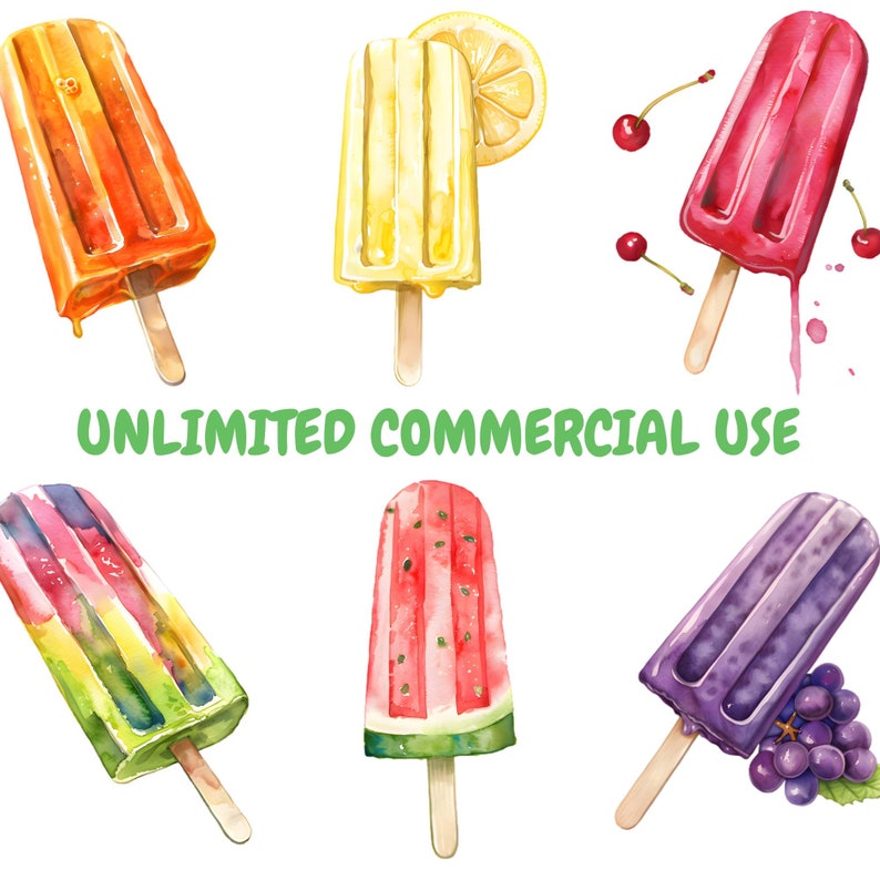 Watercolor Popsicles Clipart Bundle, Summer Treat Clipart, Popsicle ...
