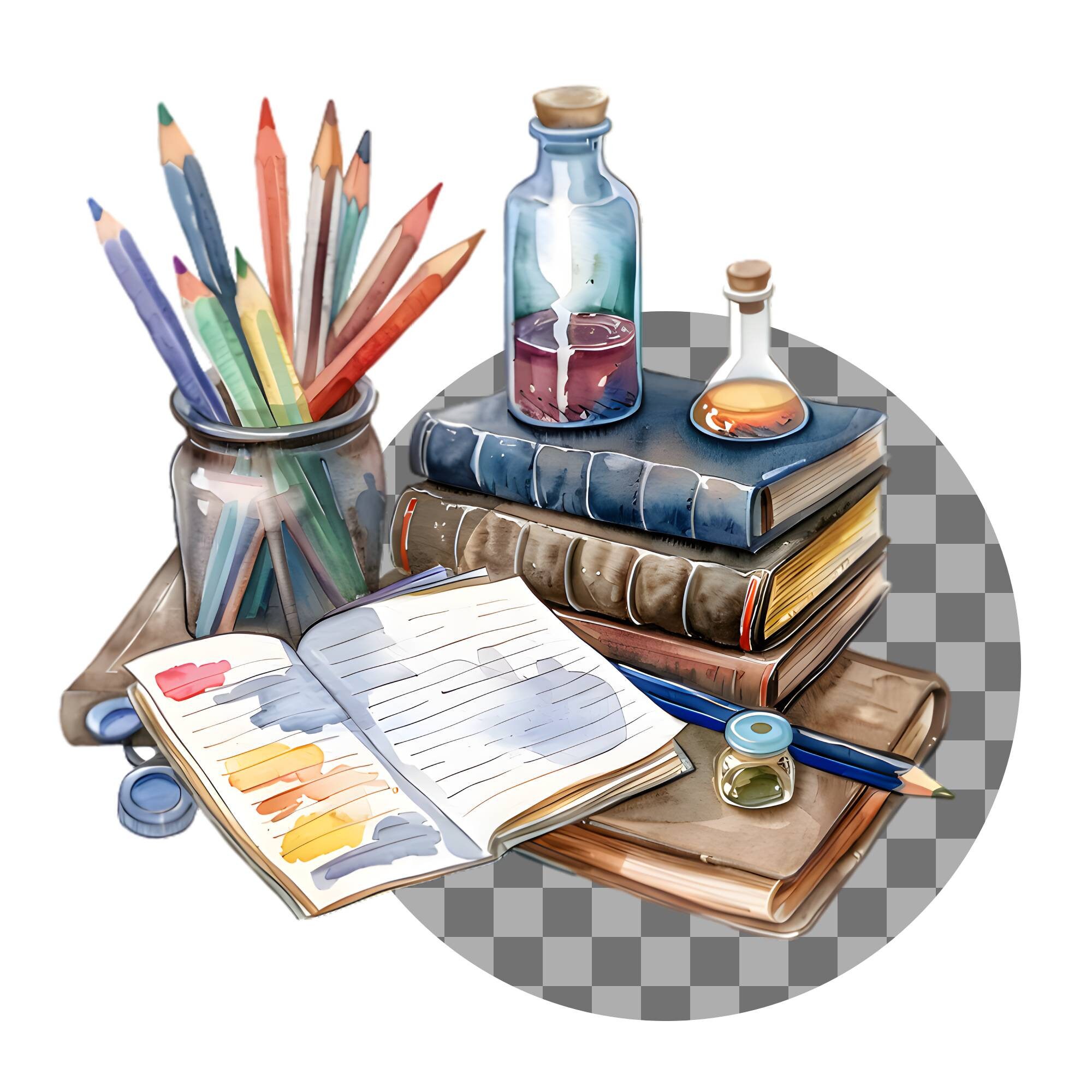 Watercolor School Supplies Clipart Bundle, School Supply Clipart ...