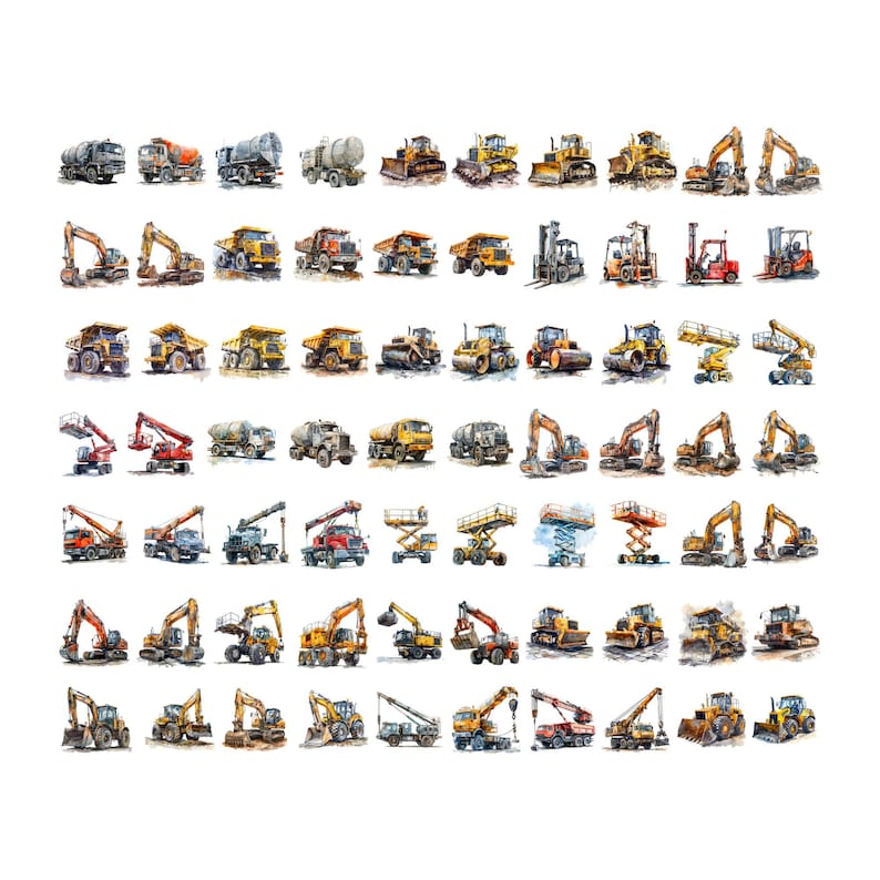 Watercolor Construction Vehicles Clipart Bundle, Dump Truck Clipart ...