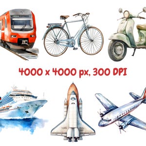 Watercolor Transport Clipart Bundle, Public Transportation Clipart ...
