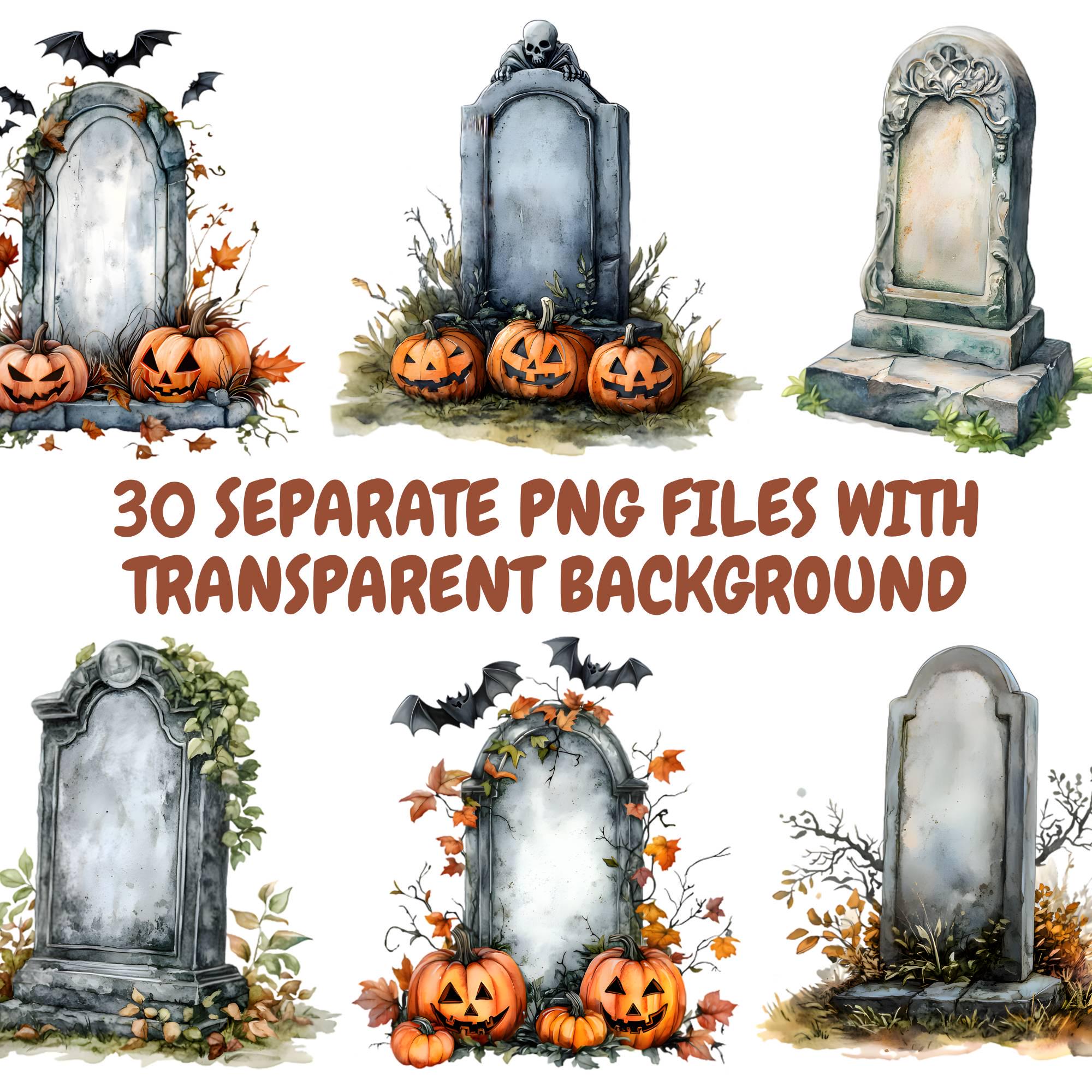Watercolor Tombstone Clipart Bundle, Spooky Gravestones Clipart ...