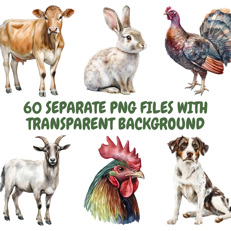 Watercolor Farm Animals Clipart Bundle, Cute Farm Clipart, Sheep ...