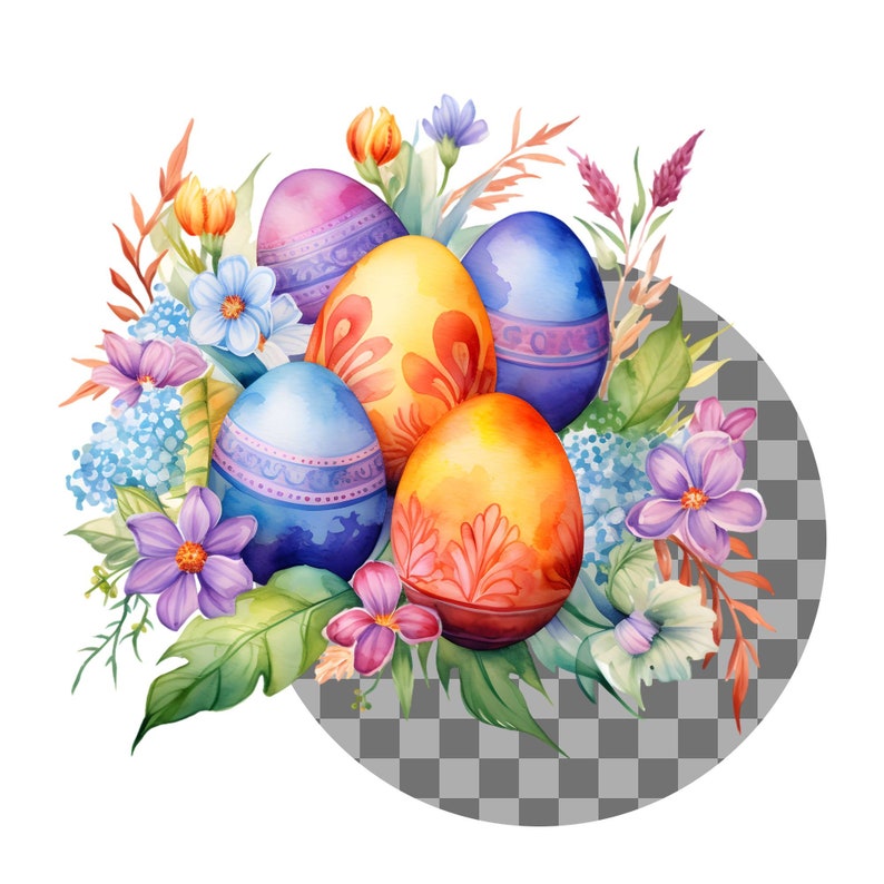 Watercolor Easter Eggs Clipart Bundle, Colorful Easter Egg PNG, Happy ...