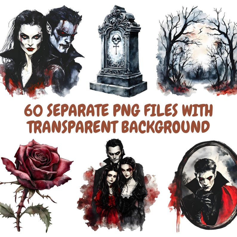 Watercolor Vampire Clipart Bundle, Halloween Vampire Clipart, Gothic ...