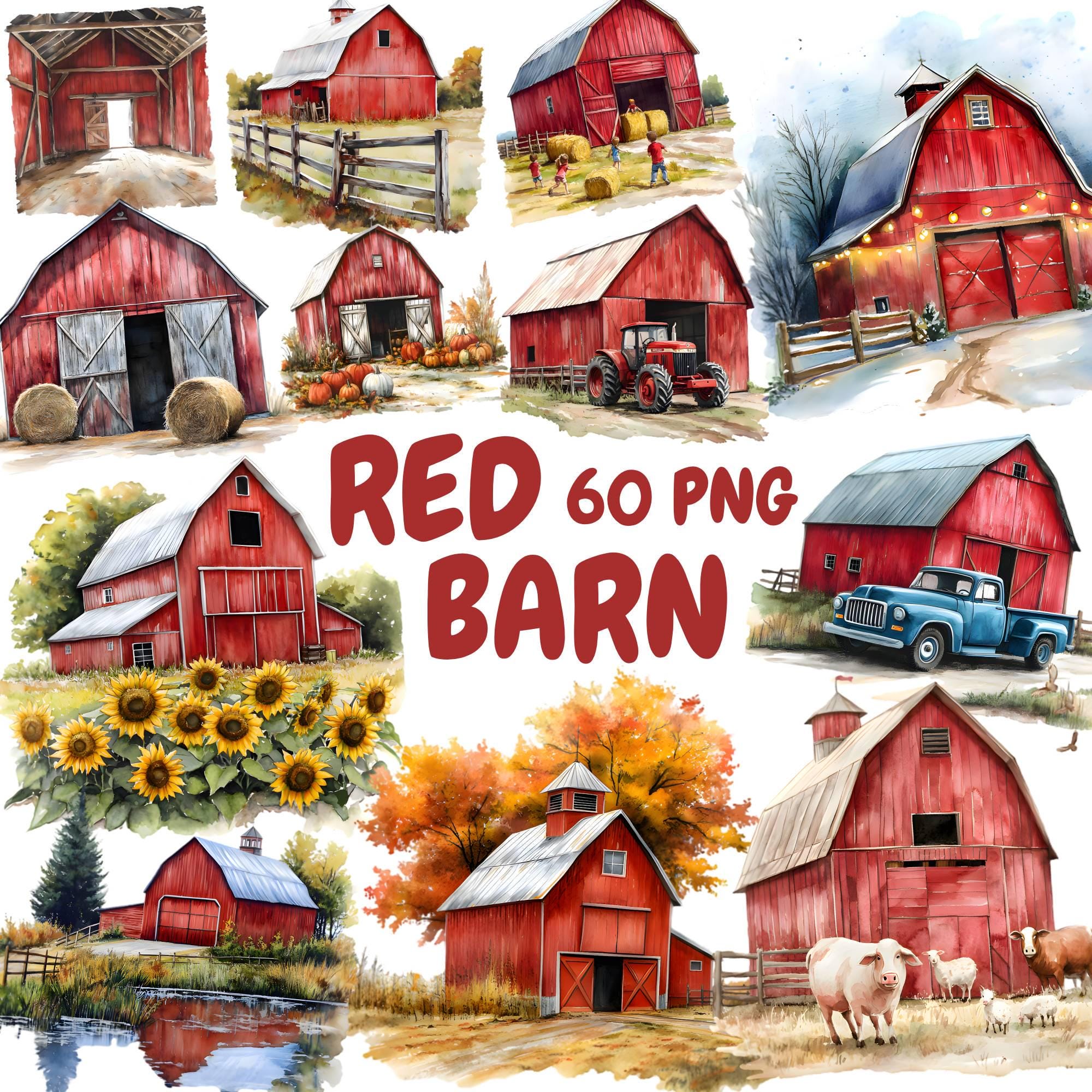 Watercolor Red Barn Clipart Bundle, Farm Barn Clipart, Farmhouse ...
