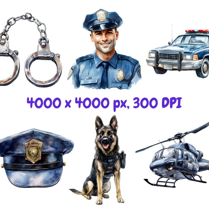 Watercolor Police Clipart Bundle, Law Enforcement Clipart, Security ...