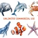 Watercolor Sea Creatures Clipart Bundle, Sea Animals Clipart, Octopus ...