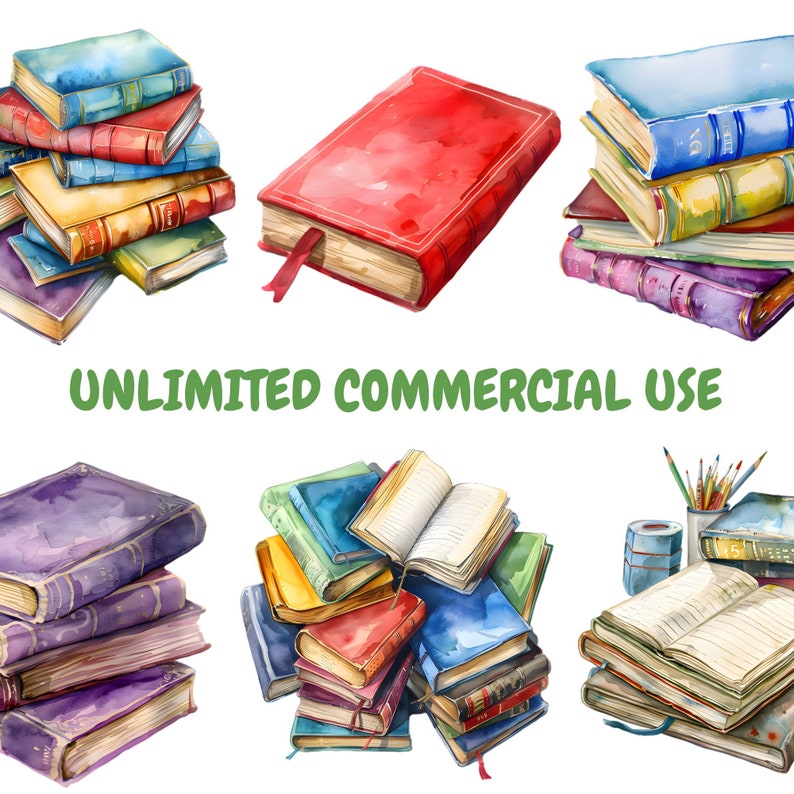 Watercolor Books Clipart Bundle, Reading Book Clipart, Education ...