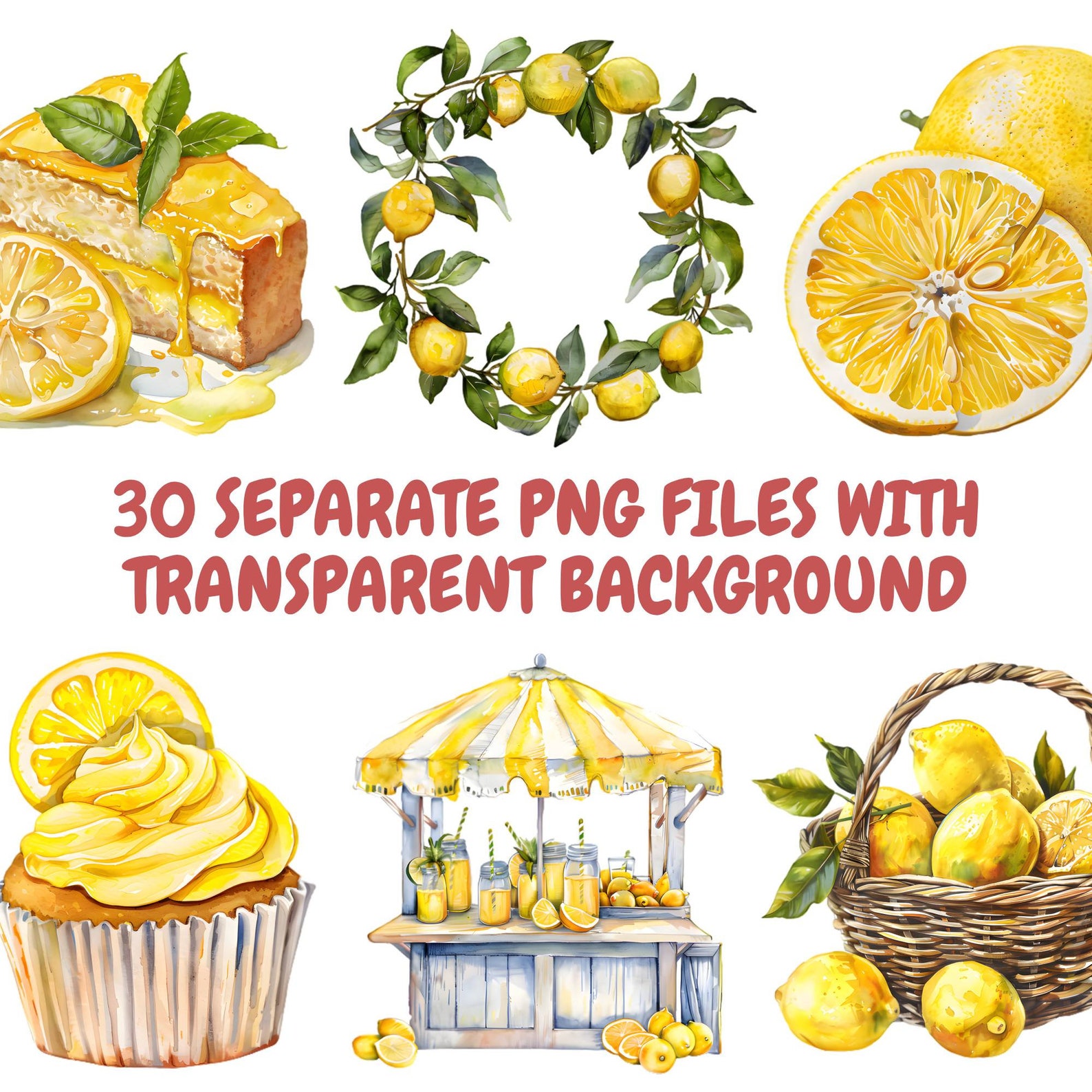 Watercolor Lemon Clipart Bundle, Lemon Branch Clipart, Lemonade ...