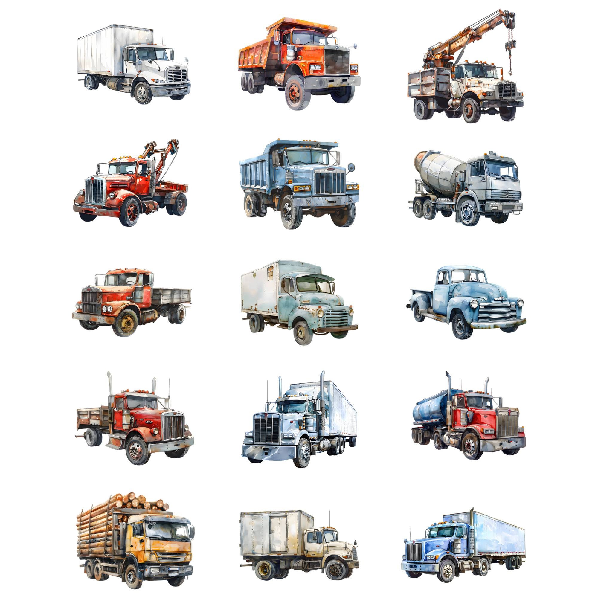 Watercolor Trucks Clipart Bundle, Pickup Truck Clipart, Transportation ...