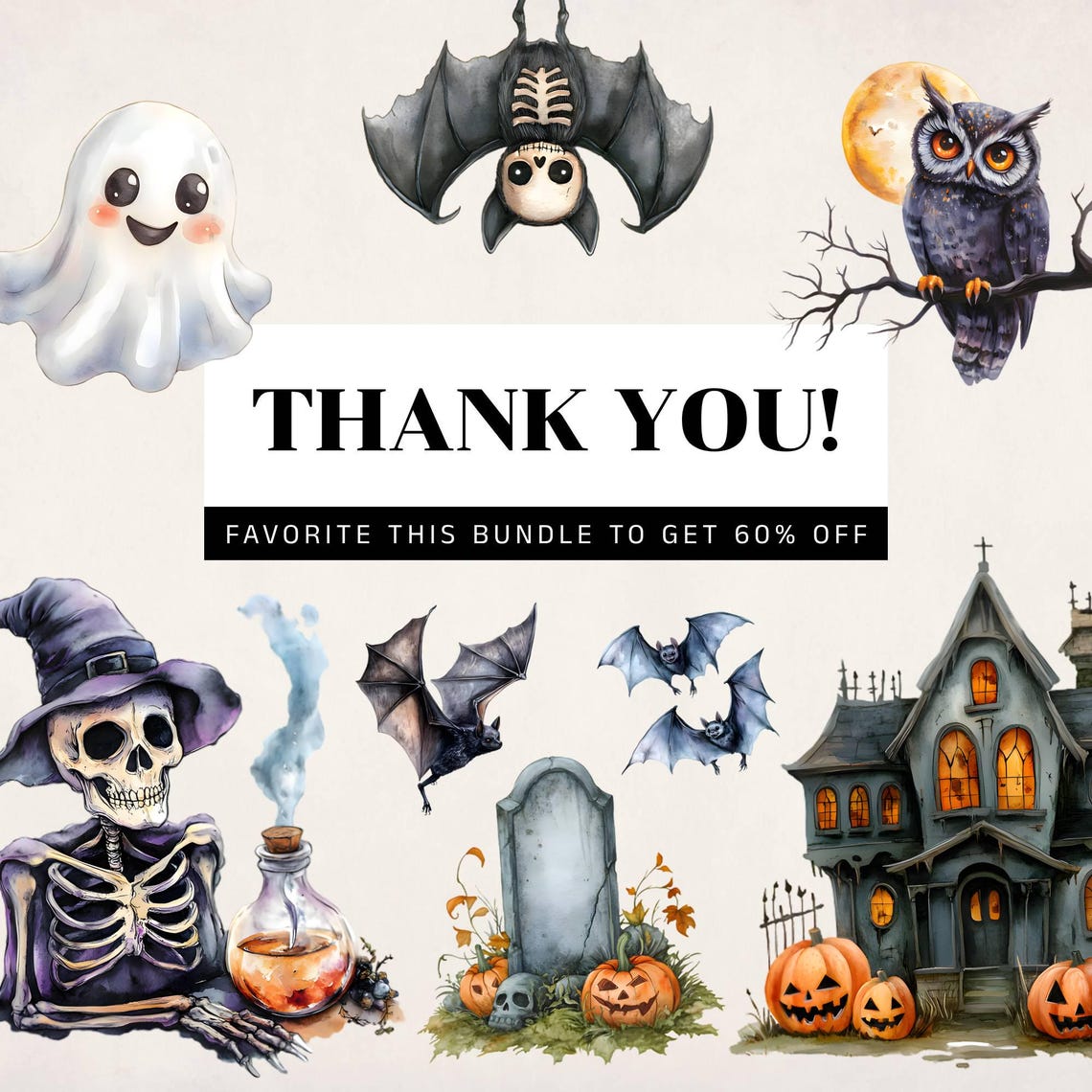 Watercolor Halloween Clipart Mega Bundle, Kawaii Halloween PNG, Haunted ...