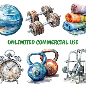 Watercolor Gym Equipment Clipart Bundle, Fitness Equipment Clipart ...