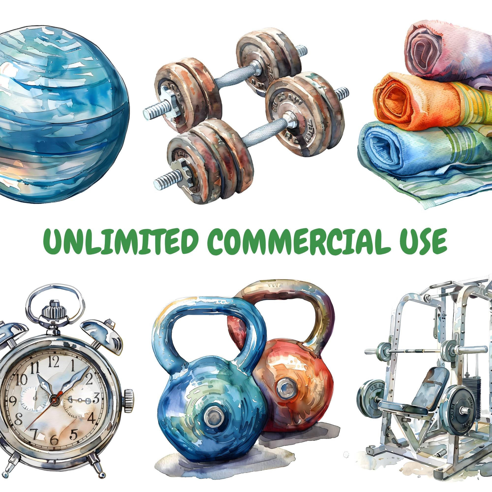 Watercolor Gym Equipment Clipart Bundle, Fitness Equipment Clipart ...