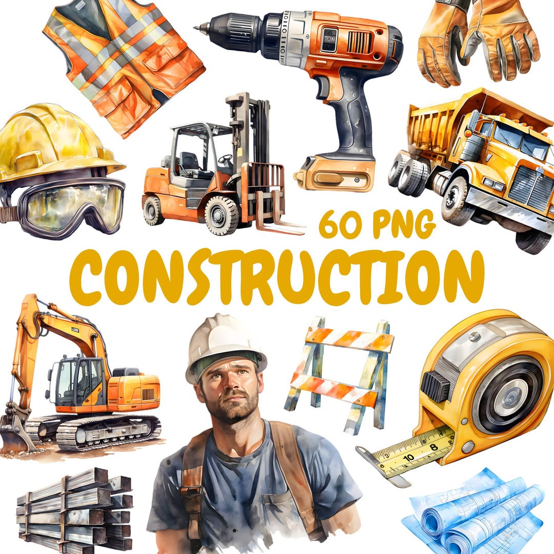 Watercolor Construction Clipart Bundle, Construction Vehicle Clipart ...
