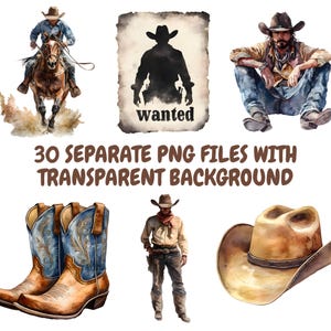 Watercolor Cowboy Clipart Bundle, Wild West Clipart, Western ...