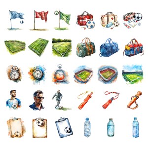 Watercolor Football Clipart Bundle, Soccer Match Clipart, Football ...