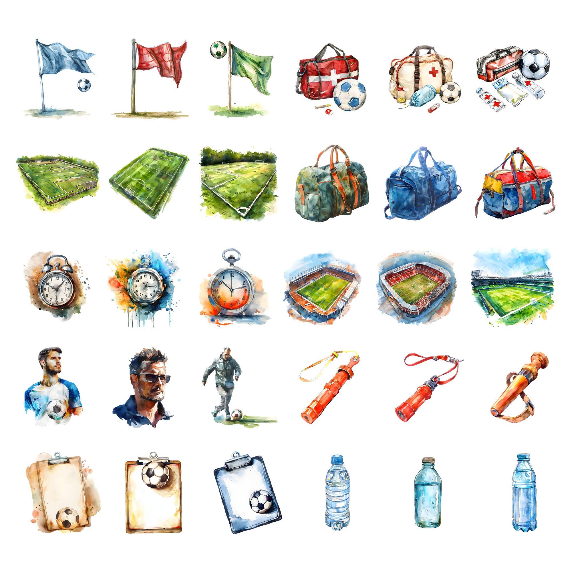 Watercolor Football Clipart Bundle, Soccer Match Clipart, Football ...