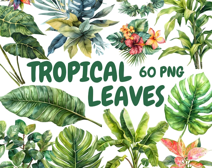 Tropical Leaves Clipart | Green Jungle Leaves | Green Monstera Leaves ...