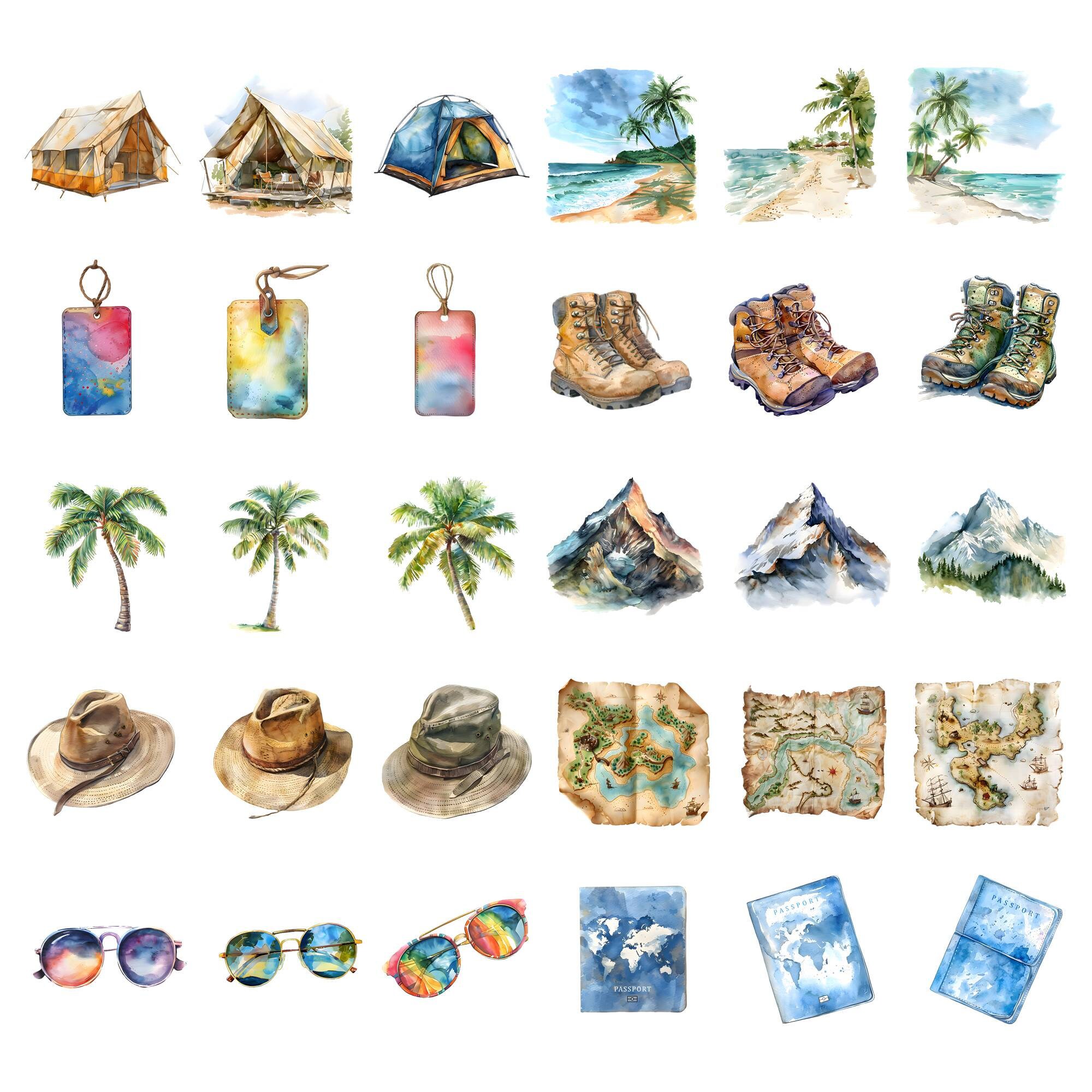 Watercolor Travel Clipart Bundle, Vacation Holiday Clipart, Adventure ...