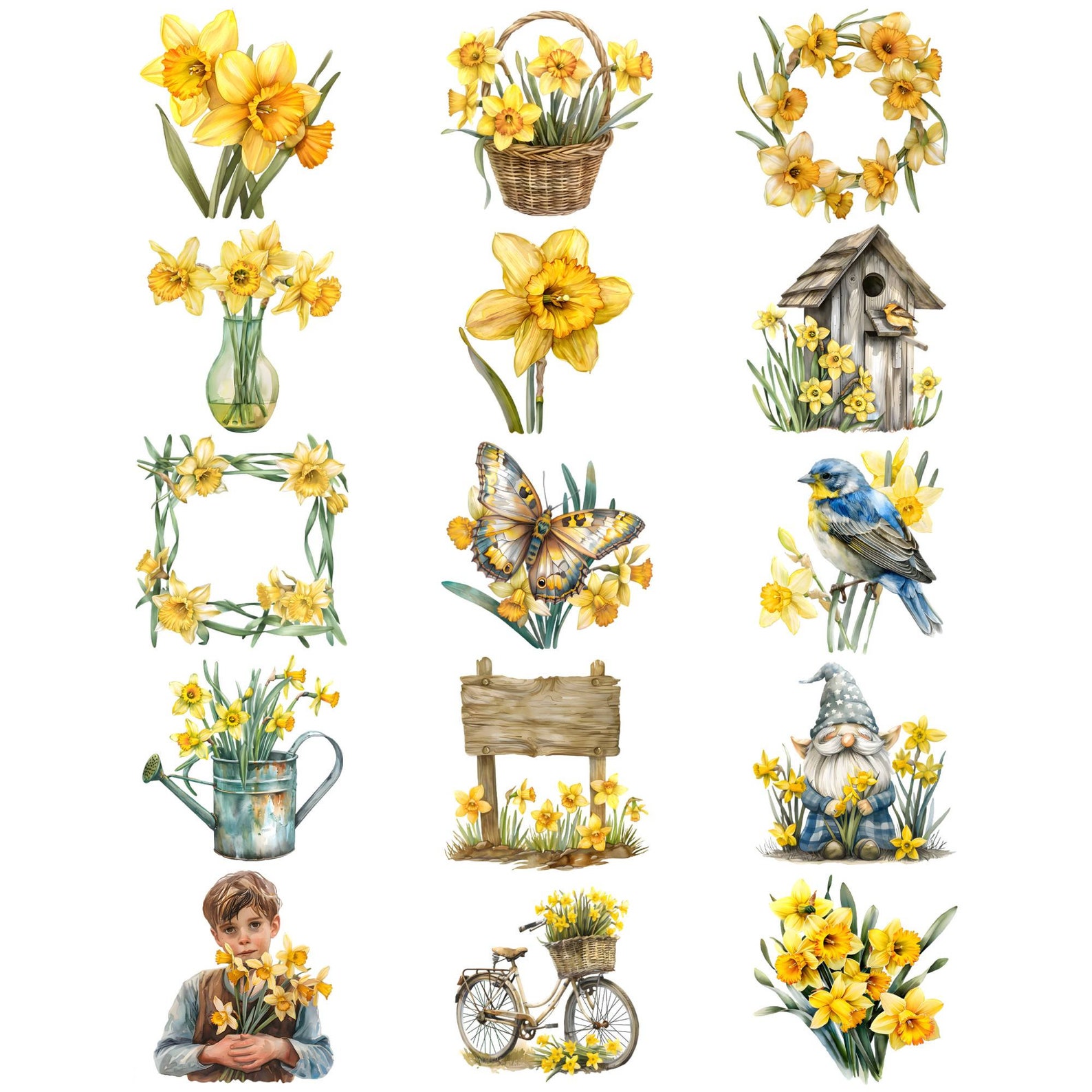 Watercolor Daffodils Clipart Bundle, Yellow Flower Clipart, Daffodil ...