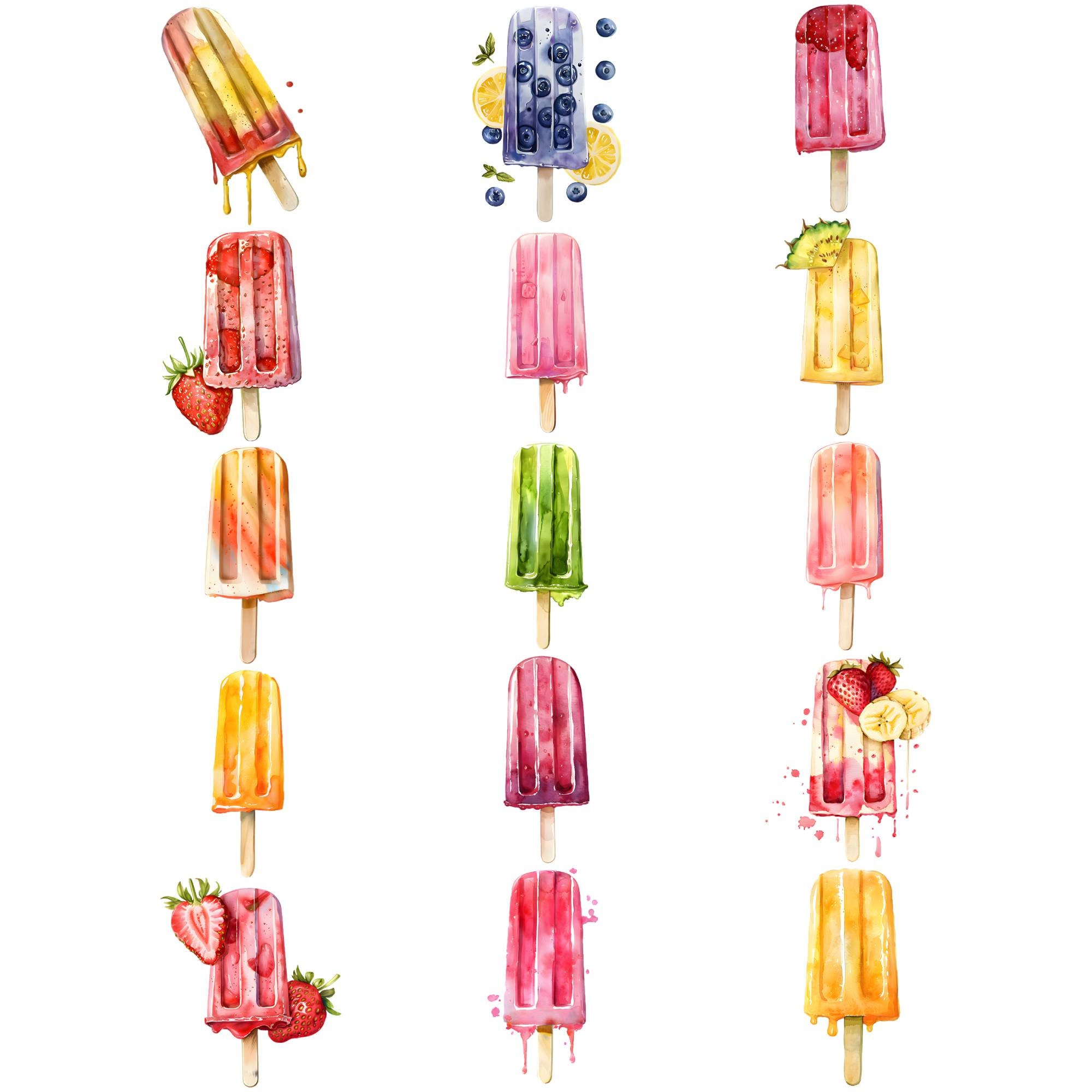 Watercolor Popsicles Clipart Bundle, Summer Treat Clipart, Popsicle ...