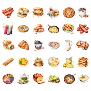 Watercolor Breakfast Clipart Bundle, Morning Meal Clipart, Food ...