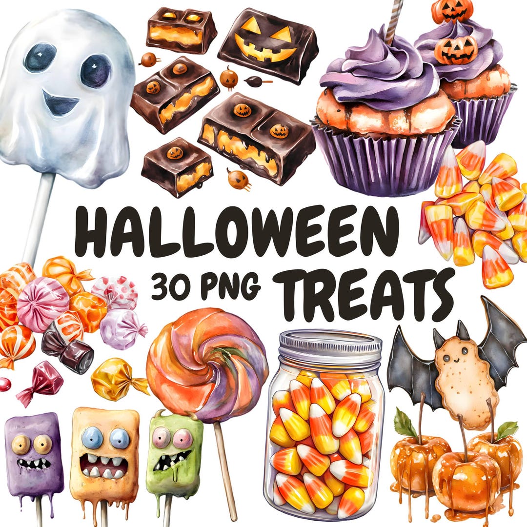Watercolor Halloween Treats Clipart Bundle, Halloween Candy Clipart ...